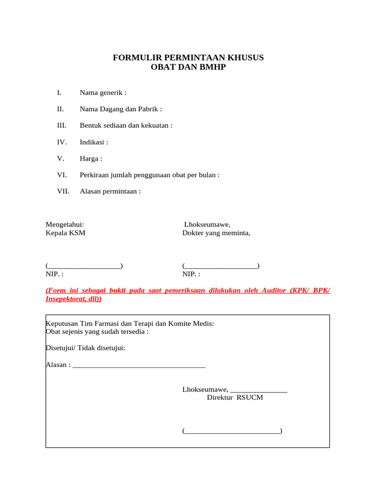 Formulir Usulan Obat | PDF