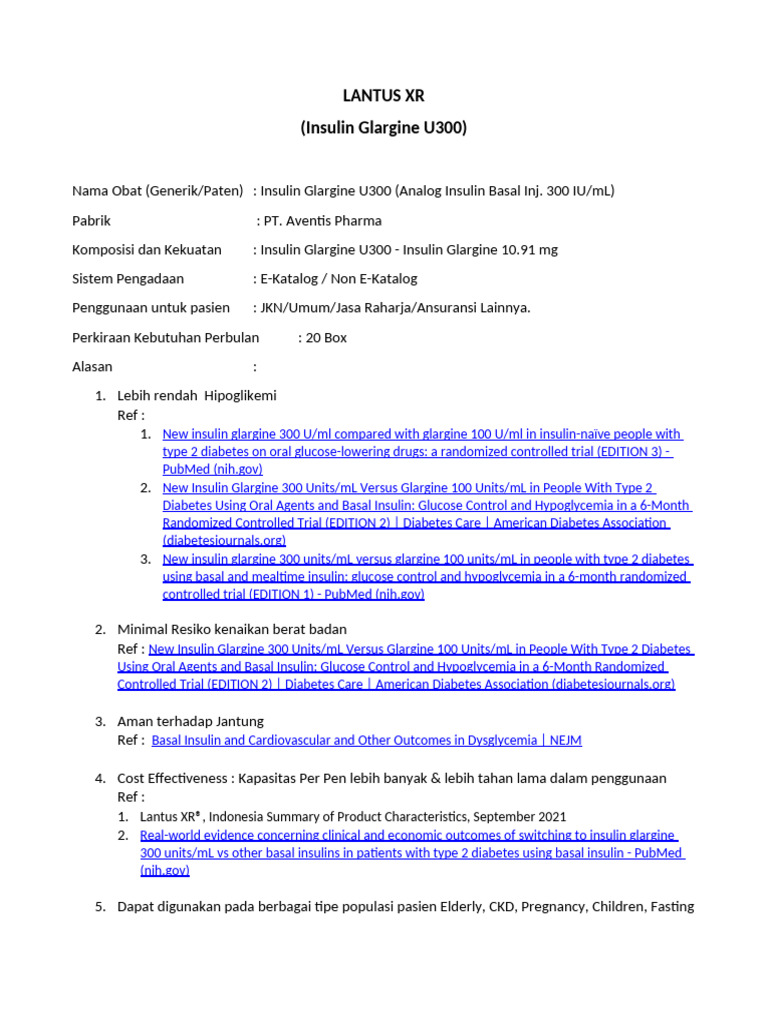 LANTUS XR Referensi For Standarisasi | PDF | Diabetes | Insulin