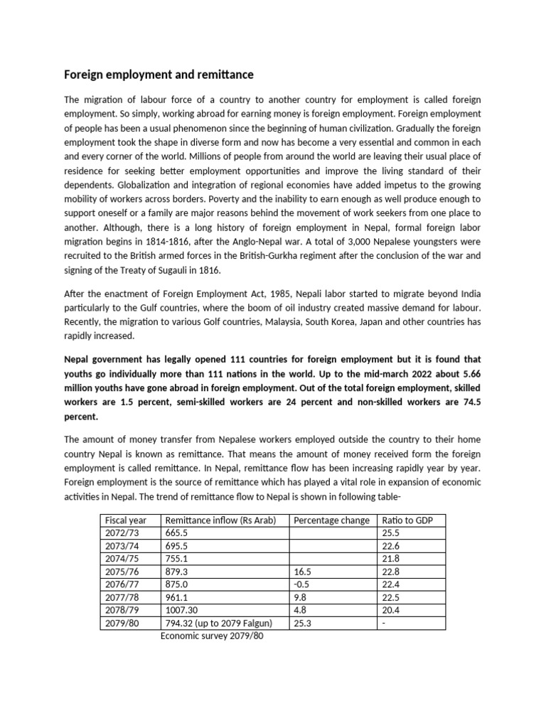 Foreign-employment | PDF | Remittance | Employment
