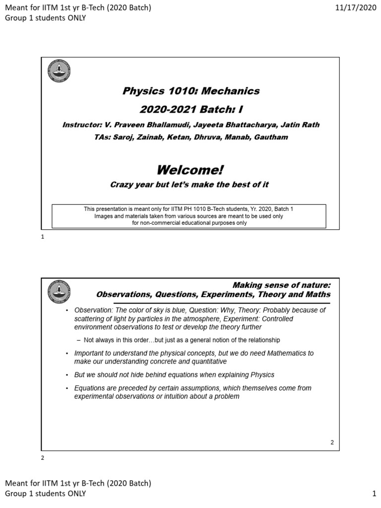 PH1010 2020 Lecture 1-4 VPB | PDF | Euclidean Vector | Force