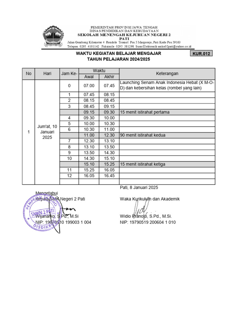 Jadwal KBM 10 Januari 2025 (Senam Anak Indonesia Hebat) | PDF