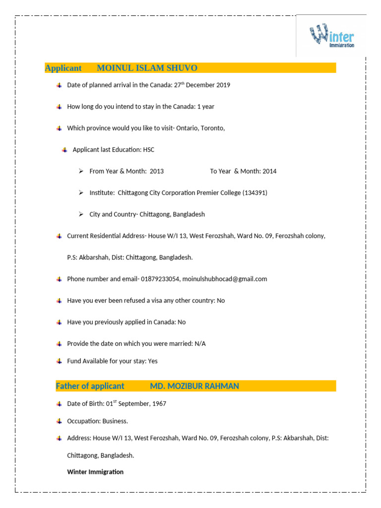 Canada fill up form Fror Client | PDF