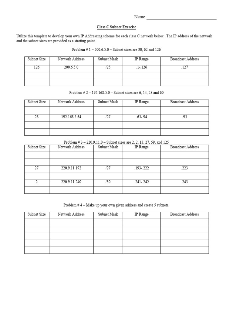 Class C Subnetting Guide | PDF