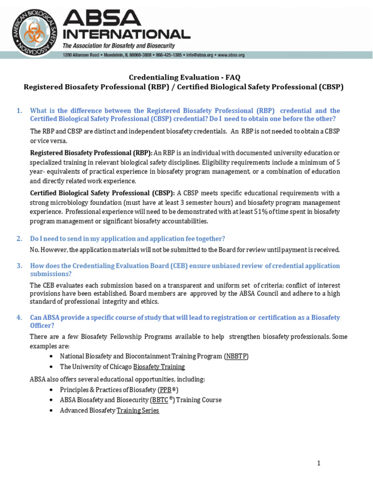 ABSA Credentialing Evaluation FAQ | PDF | Laboratories | Life Sciences