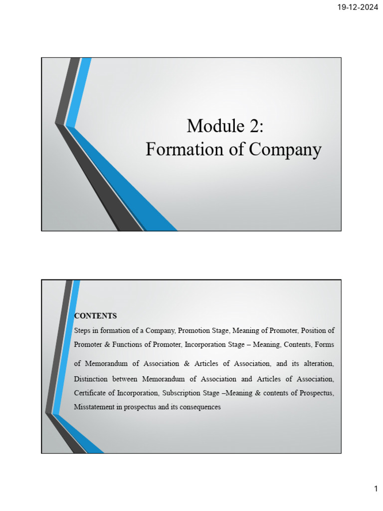 Module 2 Formation of Company | PDF | Articles Of Association | Legal ...