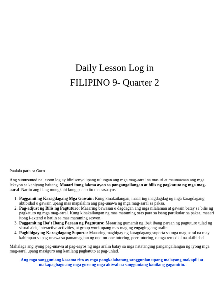 Dll-Filipino 9-Q2 | PDF