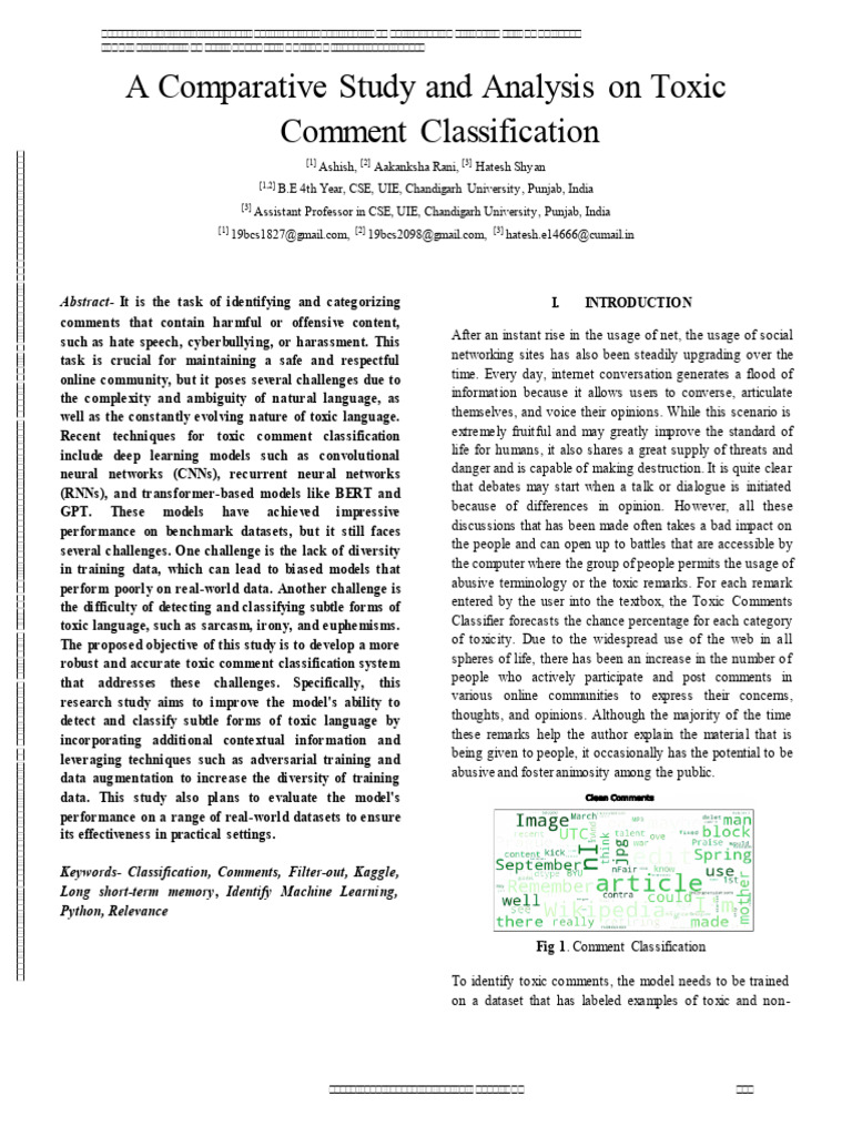 A Comparative Study and Analysis On Toxic Comment Classification | PDF ...
