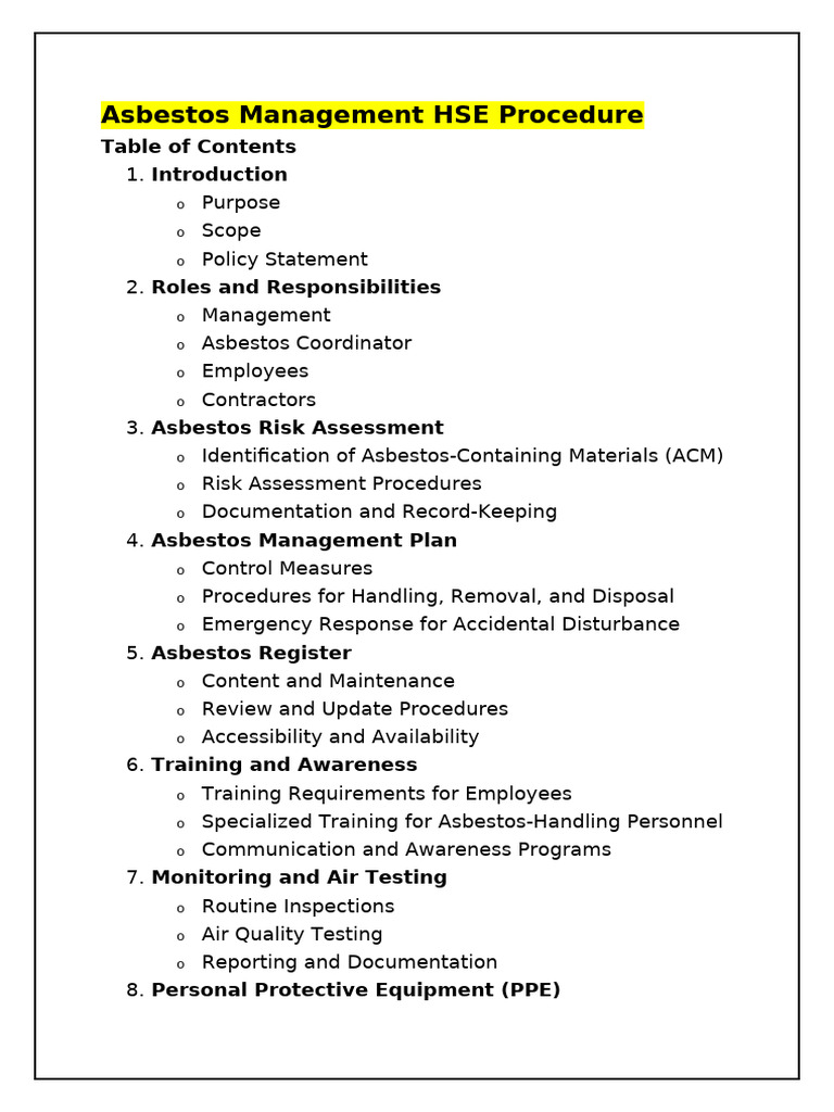 Asbestos Management HSE Procedure Guide | PDF | Regulatory Compliance ...