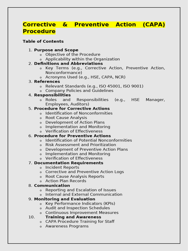 Corrective Preventive Action Procedure | PDF | Risk | Audit