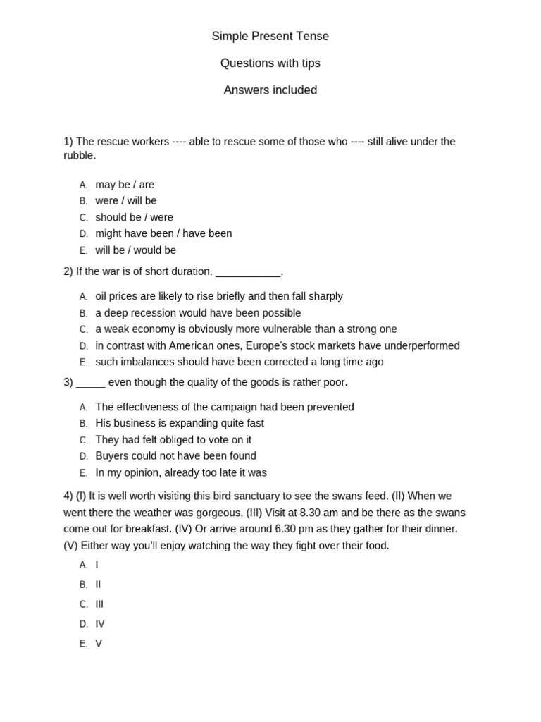 Simple Present Tense Questions With Tips | PDF | Macroeconomics | Economies