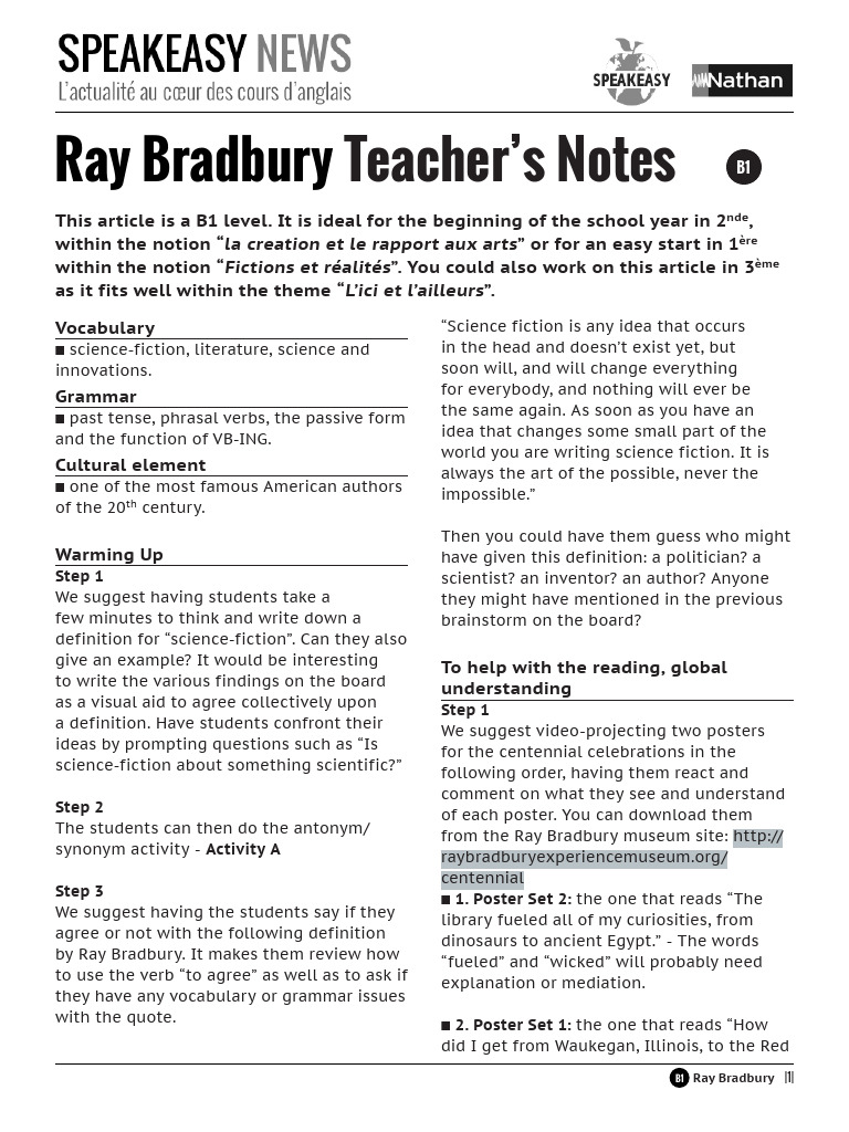 Ray Bradbury: Teaching Resources Guide | PDF | Mars | Ray Bradbury