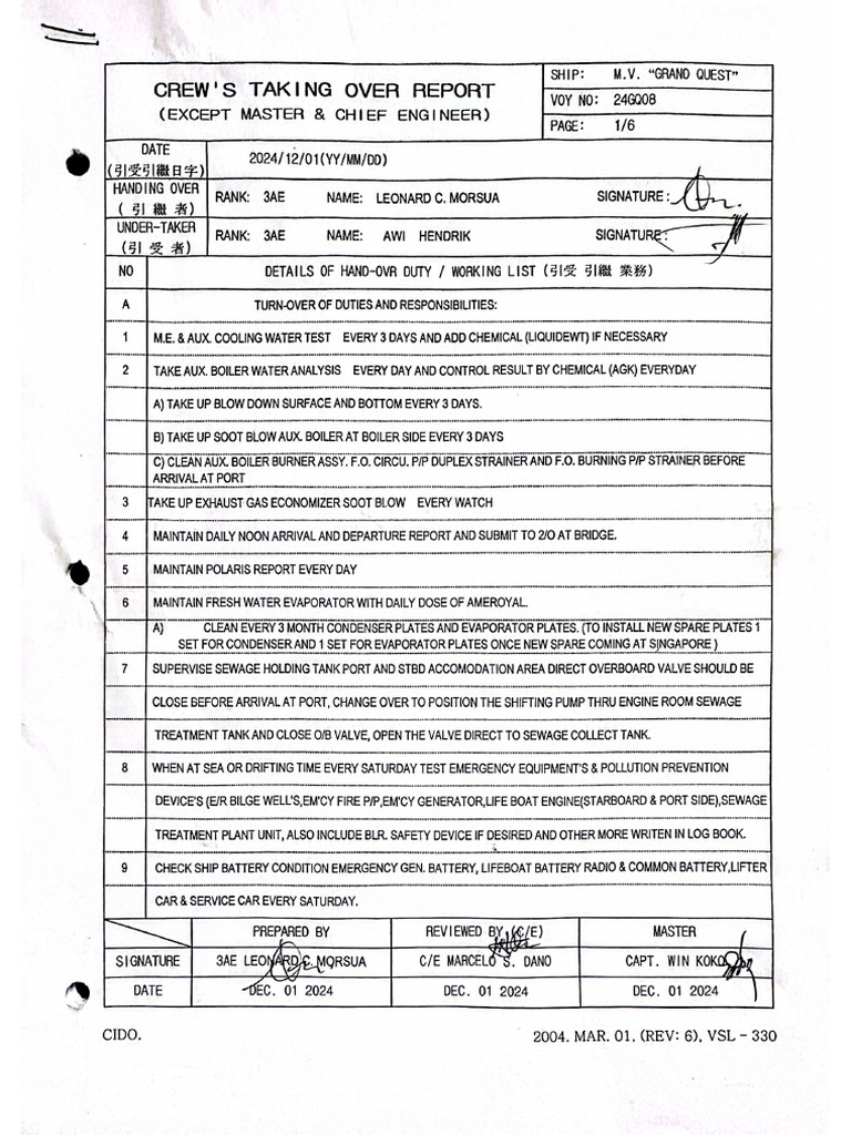 Handover Note 3e | PDF