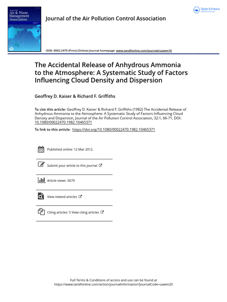 The Accidental Release of Anhydrous Ammonia To The Atmosphere A ...