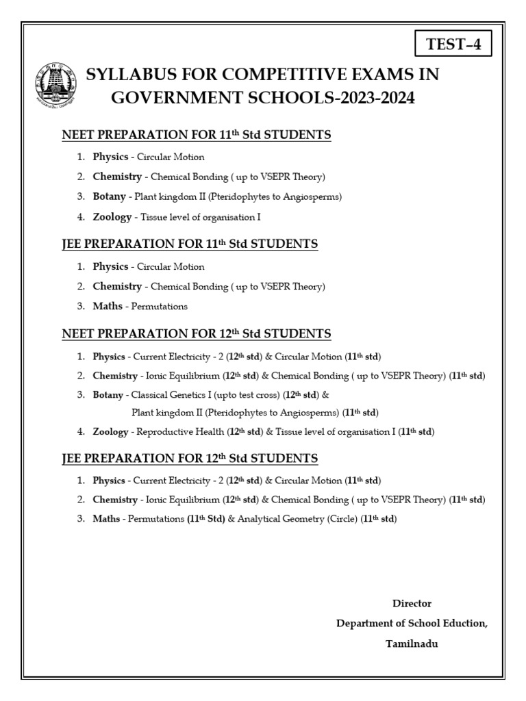 Govt School Exam Syllabus 2023-24 | PDF