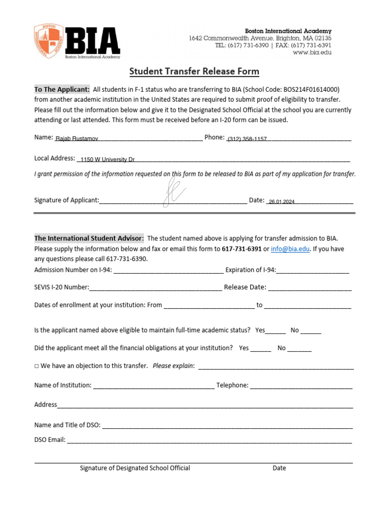 Student Transfer Release Form | PDF