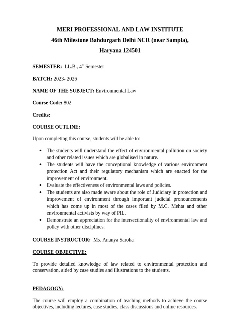 Environmental Law Course Overview | PDF | Pollution | Environmental Law