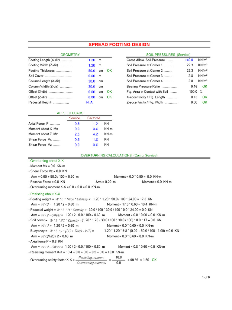 Spread Footing Design Calculations | PDF | Physical Quantities ...