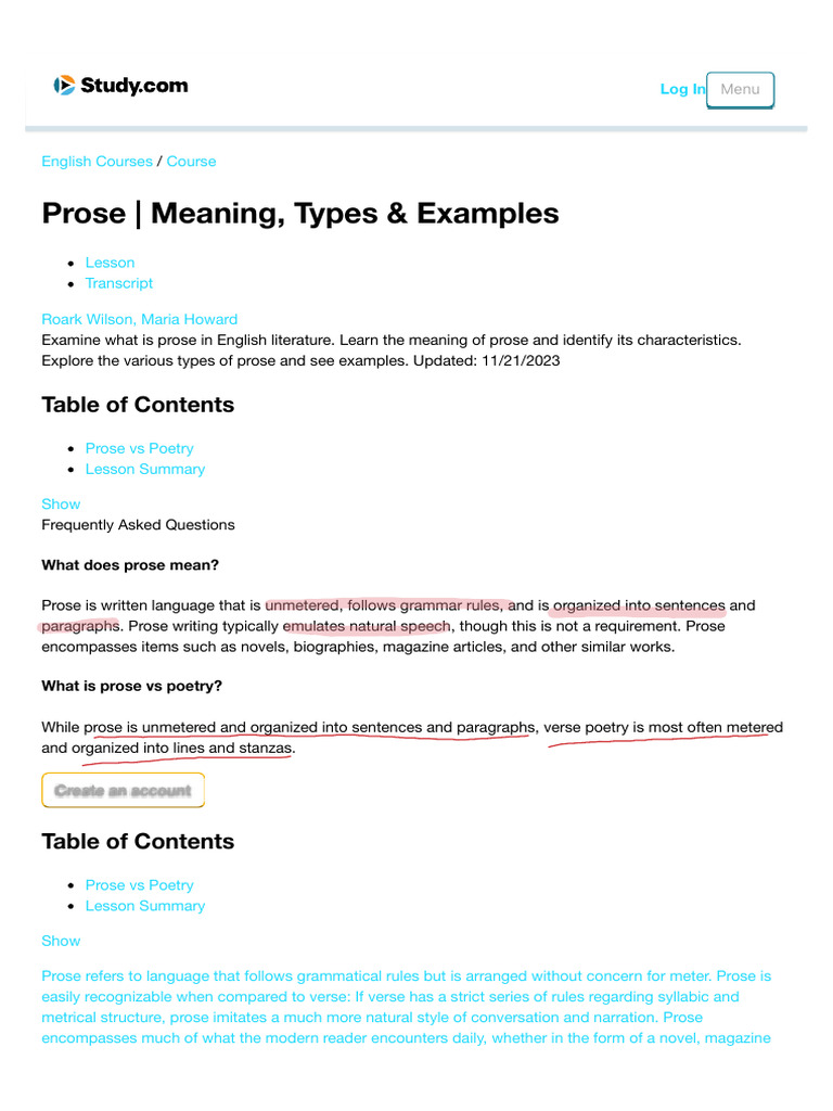 Prose Meaning, Types & Examples - Lesson | PDF | Poetry | Narration