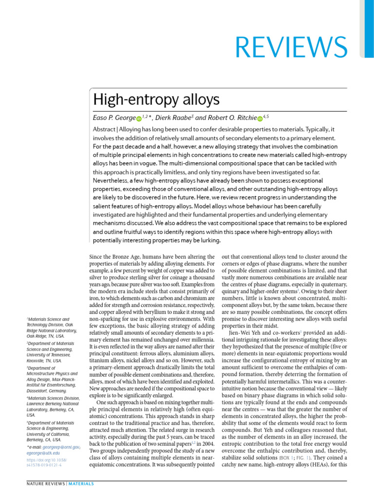 High - Entropy Alloys - Review | PDF | Dislocation | Deformation ...