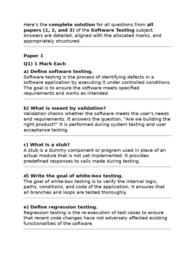 Software Testing All Solution | PDF | Software Testing | Software ...