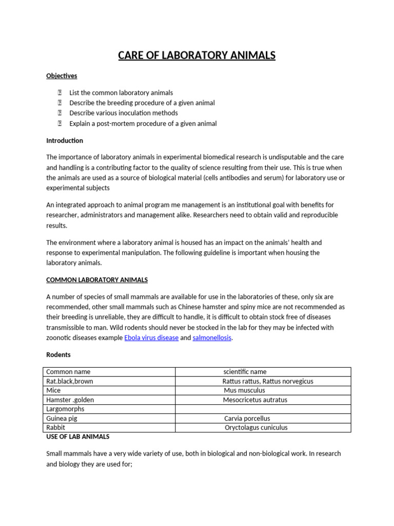 Care of Laboratory Animals | PDF | Injection (Medicine) | Rabies