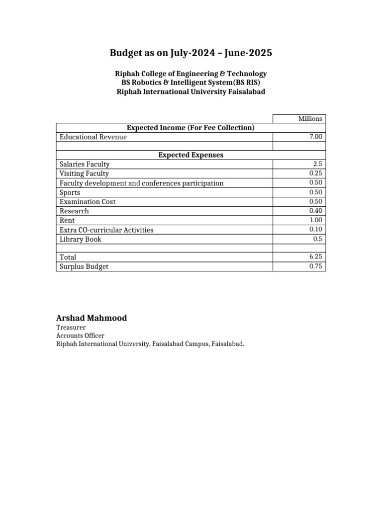 Budget Document July2024 June2025 RIS Blank | PDF