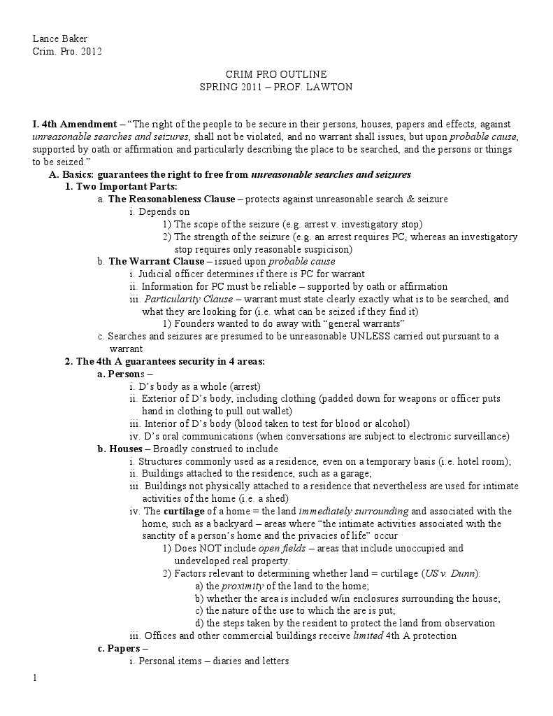 Criminal Procedure Outline | Search And Seizure | Search Warrant