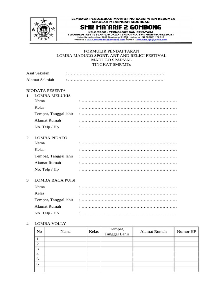 FORMULIR SMP MTs | PDF