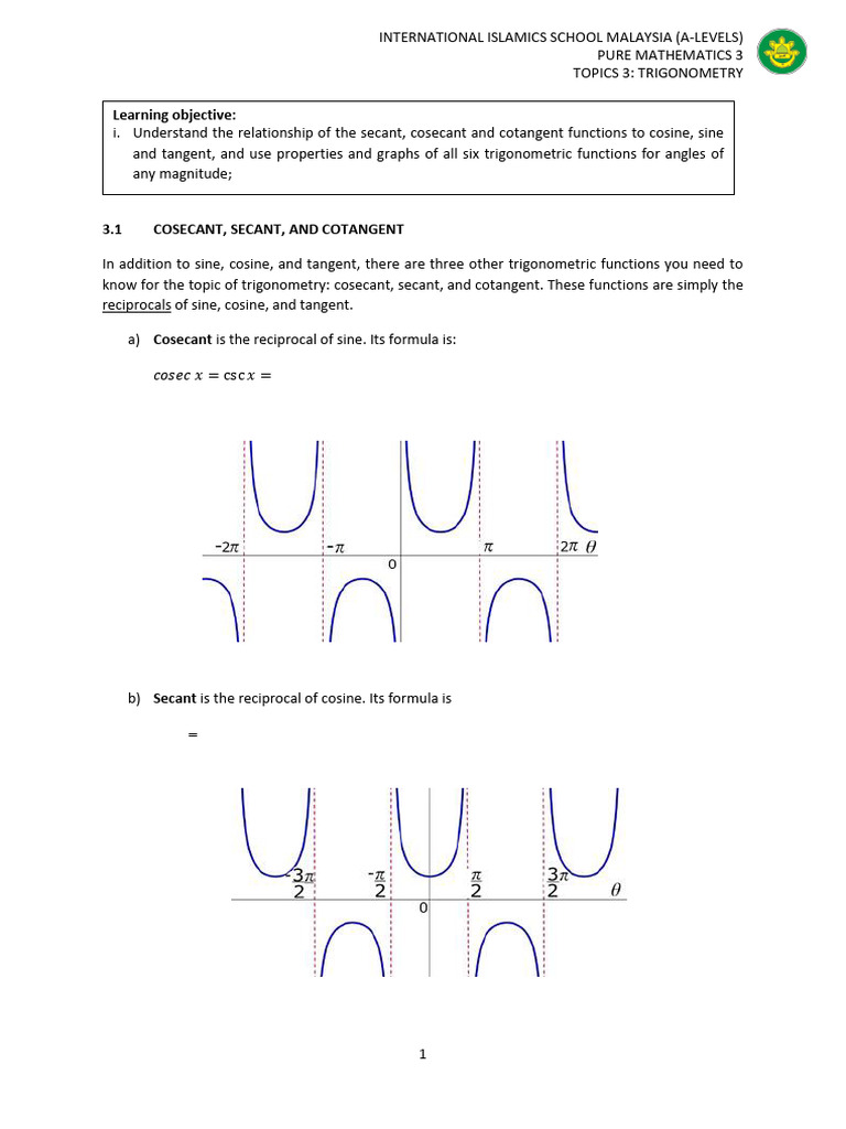 A-Level Trigonometry: Key Concepts | PDF | Trigonometric Functions | Trigonometry
