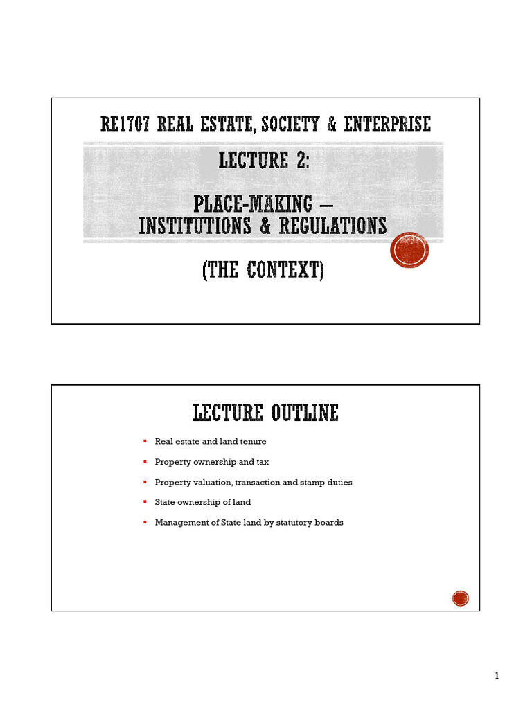 RE1707 Lecture 2 Handout | PDF | Property Tax | Taxes