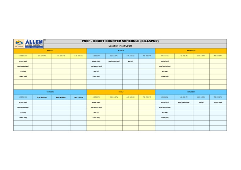 Bilaspur Doubt Counter Schedule | PDF