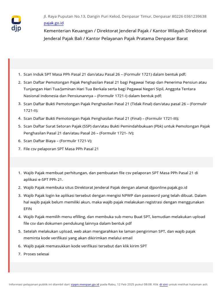 Unduh Standar Pelayanan - Pelaporan SPT Masa PPh Pasal 21 dan atau ...