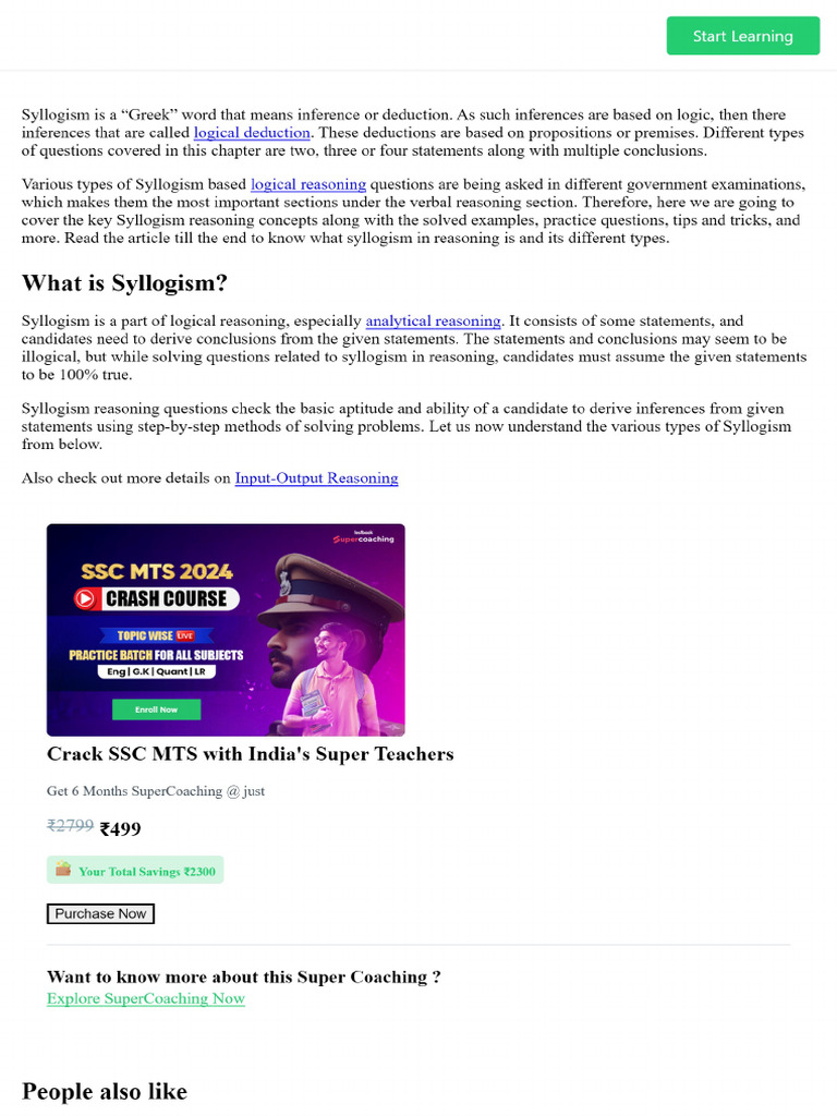 Syllogism Reasoning - Key Concepts, Solved Examples and Tricks | PDF