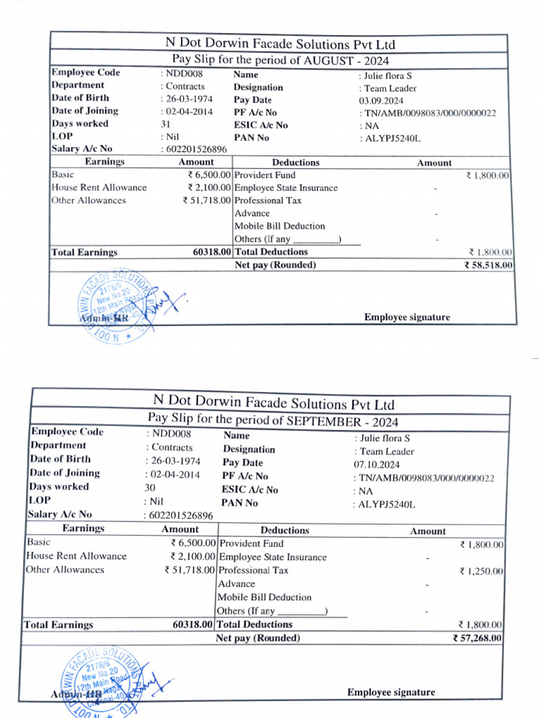Pay Slip Aug To October | PDF | Government Finances | Taxes