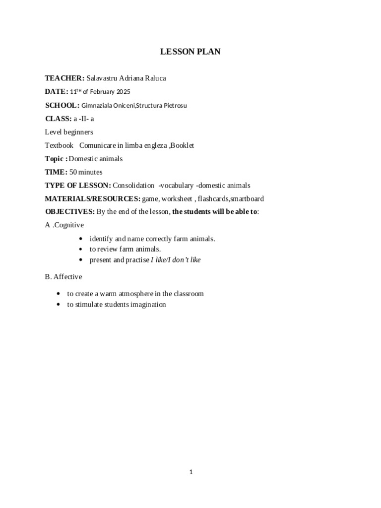 Plan - de - Lectie - Limba - Engleza - Pregatitoarre - Copie. | PDF ...