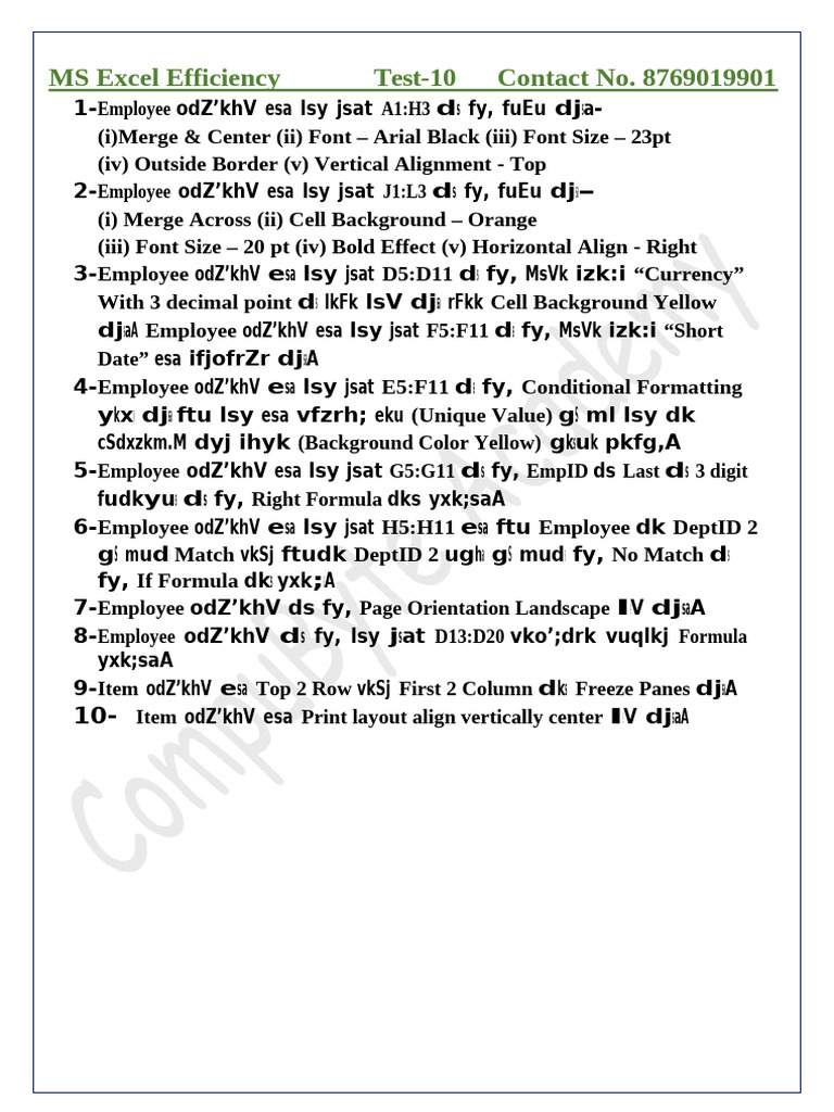 MS Excel Efficiency Test-10 | PDF