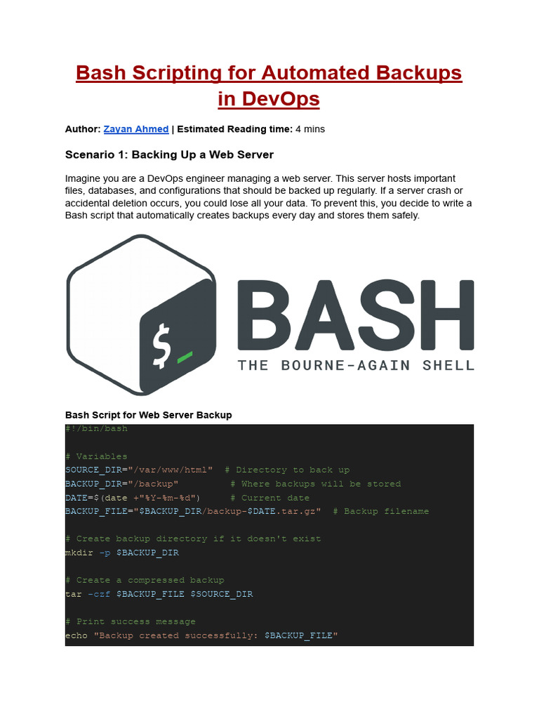 Bash Scripting For Automated Backups In Devops Pdf Backup Computer File