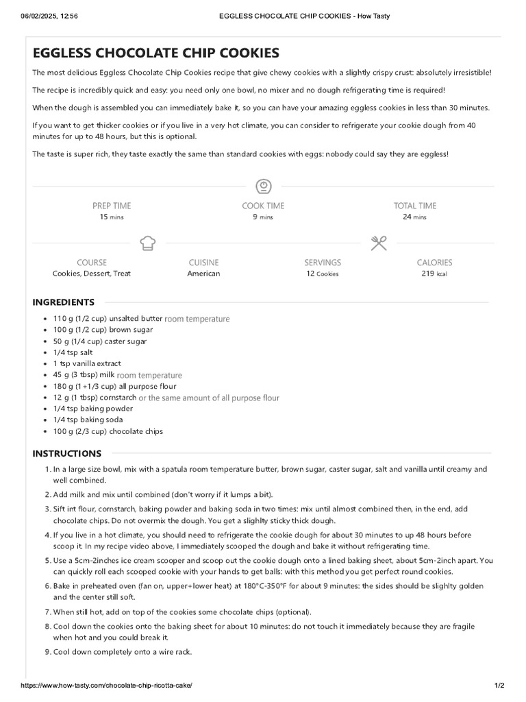 Eggless Chocolate Chip Cookies - How Tasty | PDF | Snack Food | Biscuit