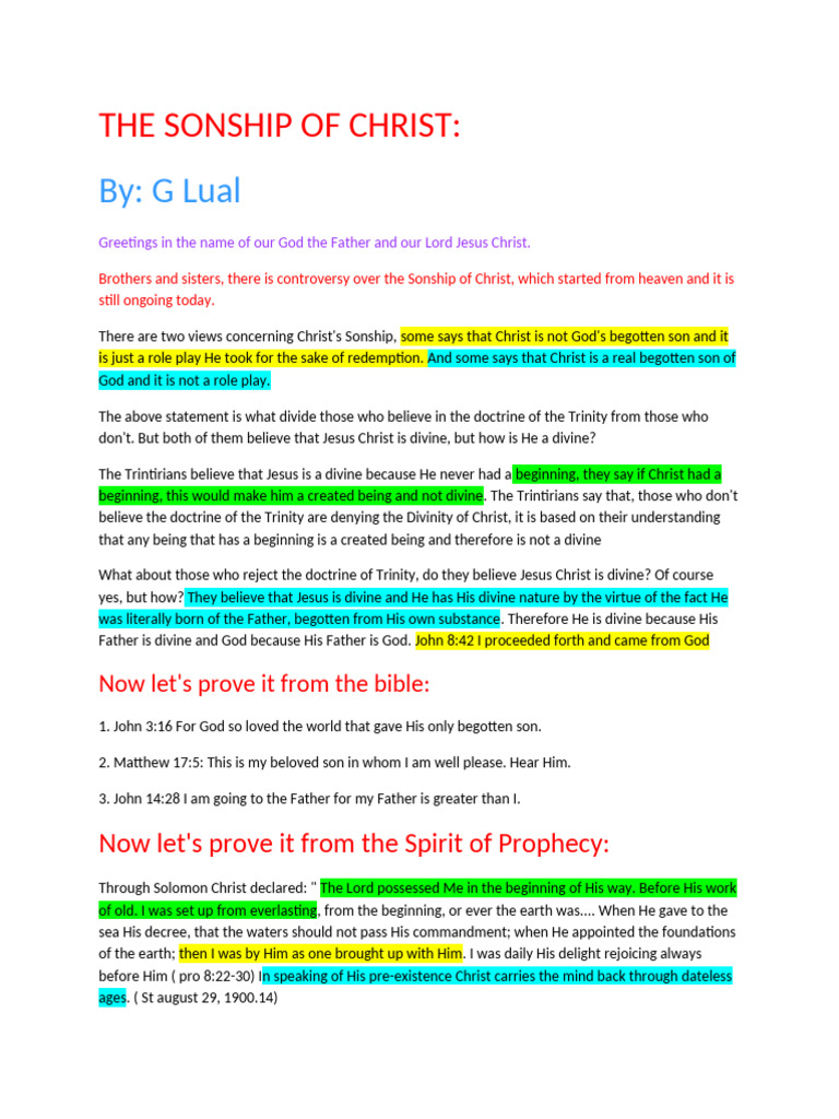 THE SONSHIP OF-WPS Office | PDF | God The Father | Trinity