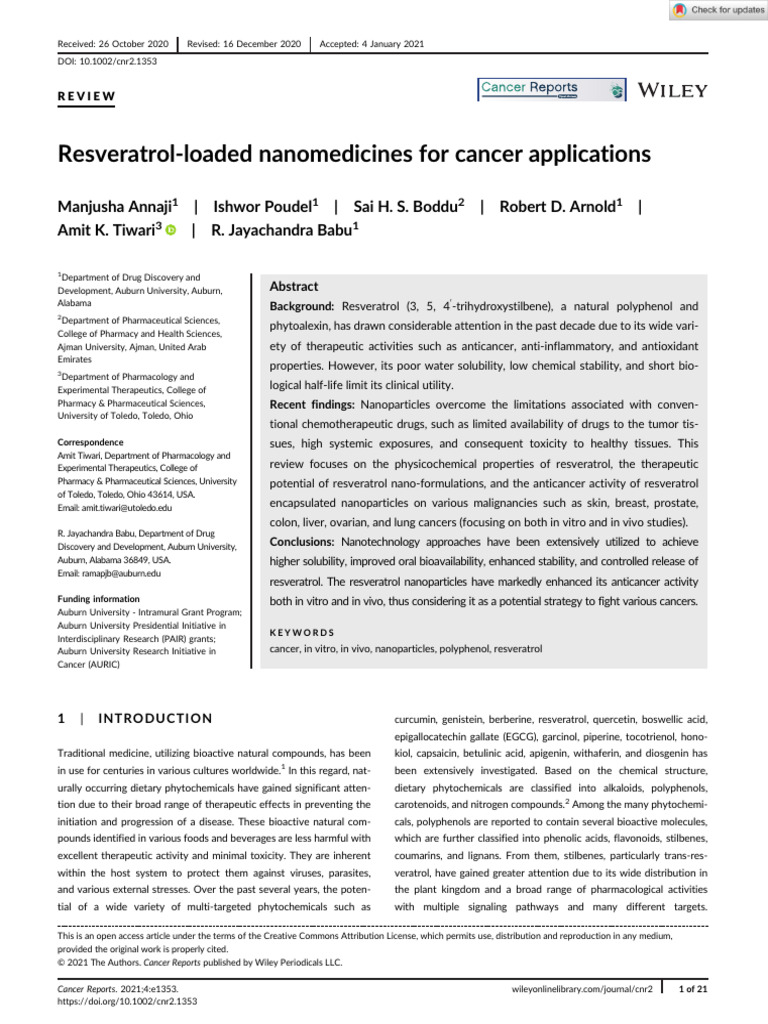 Cancer Reports - 2021 - Annaji - Resveratrol%E2%80%90loaded ...