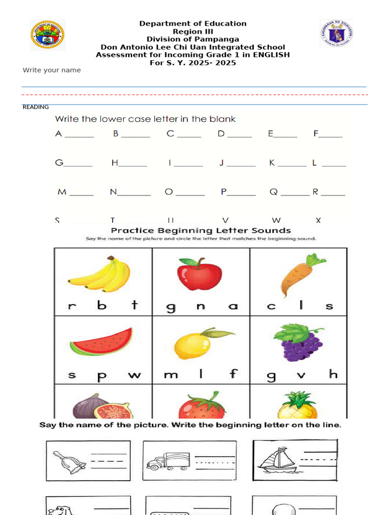 Grade 1 Assessment Overview 2025-2026 | PDF