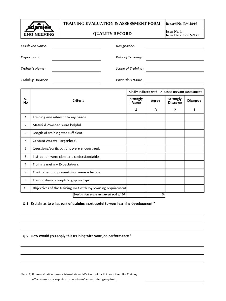 4.18-08 - Internl Training Evaluation & Assessment Form | PDF