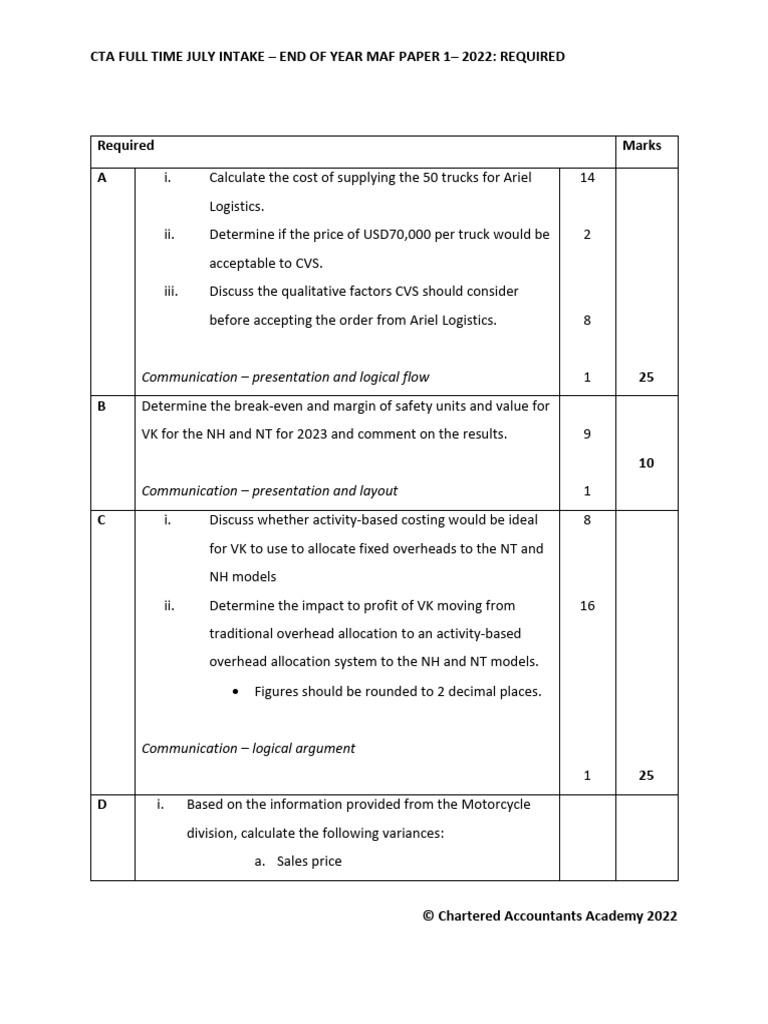 2021 Cta FT July Eoy Maf p1 Required | PDF | Business | Business Economics