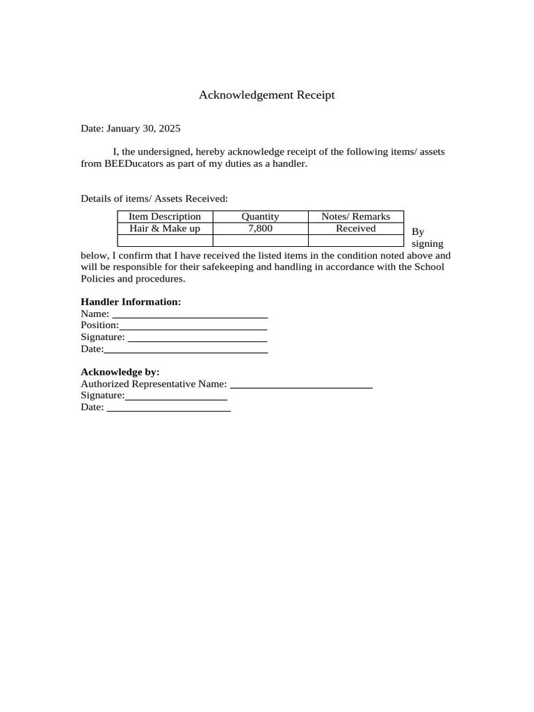 Acknowledgement Receipt | PDF