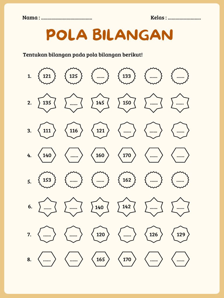 Pola Bilangan Lembar Kerja Putih Coklat | PDF
