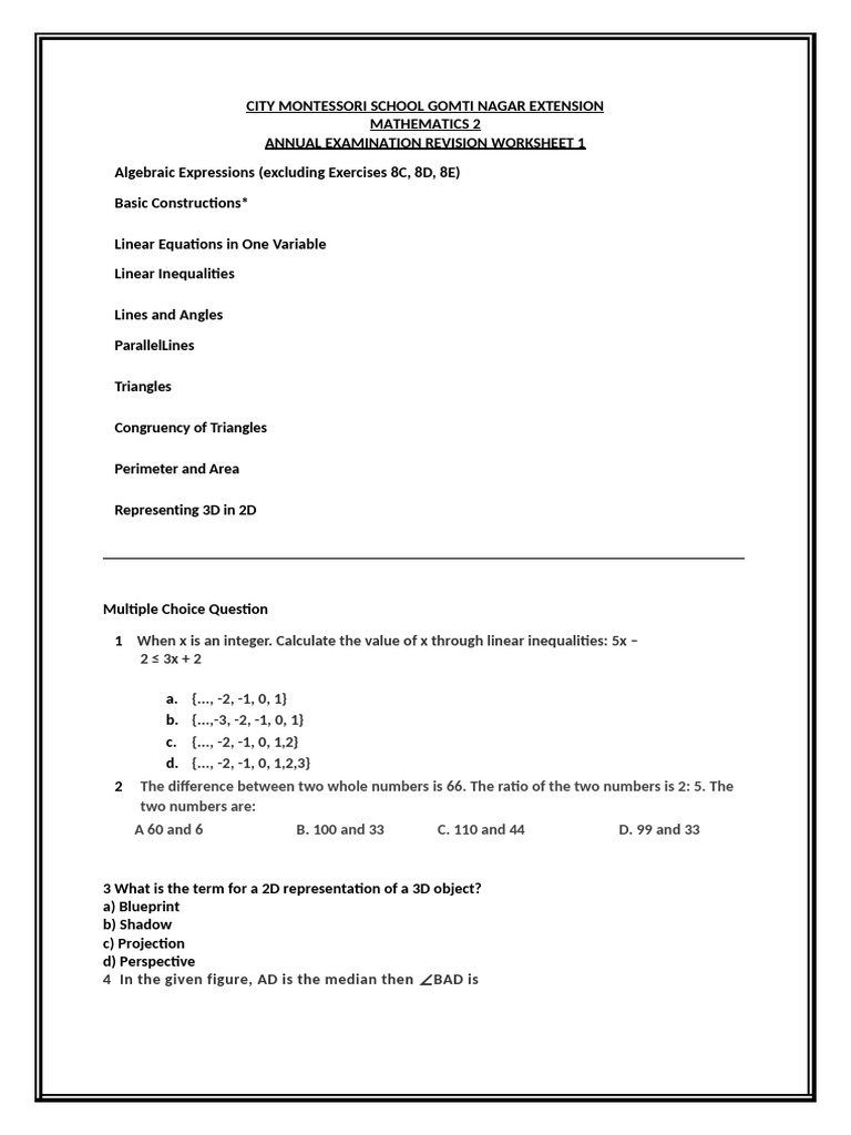 4.) C7 Maths 2 Annual Worksheet 1 2024 | PDF | Area | Rectangle