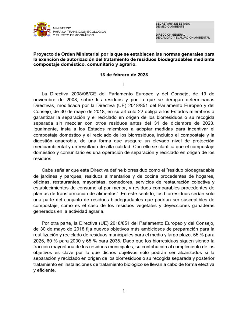 Orden MITECO 13 Febr 2023 Compostaje | PDF | Compost | Reciclaje