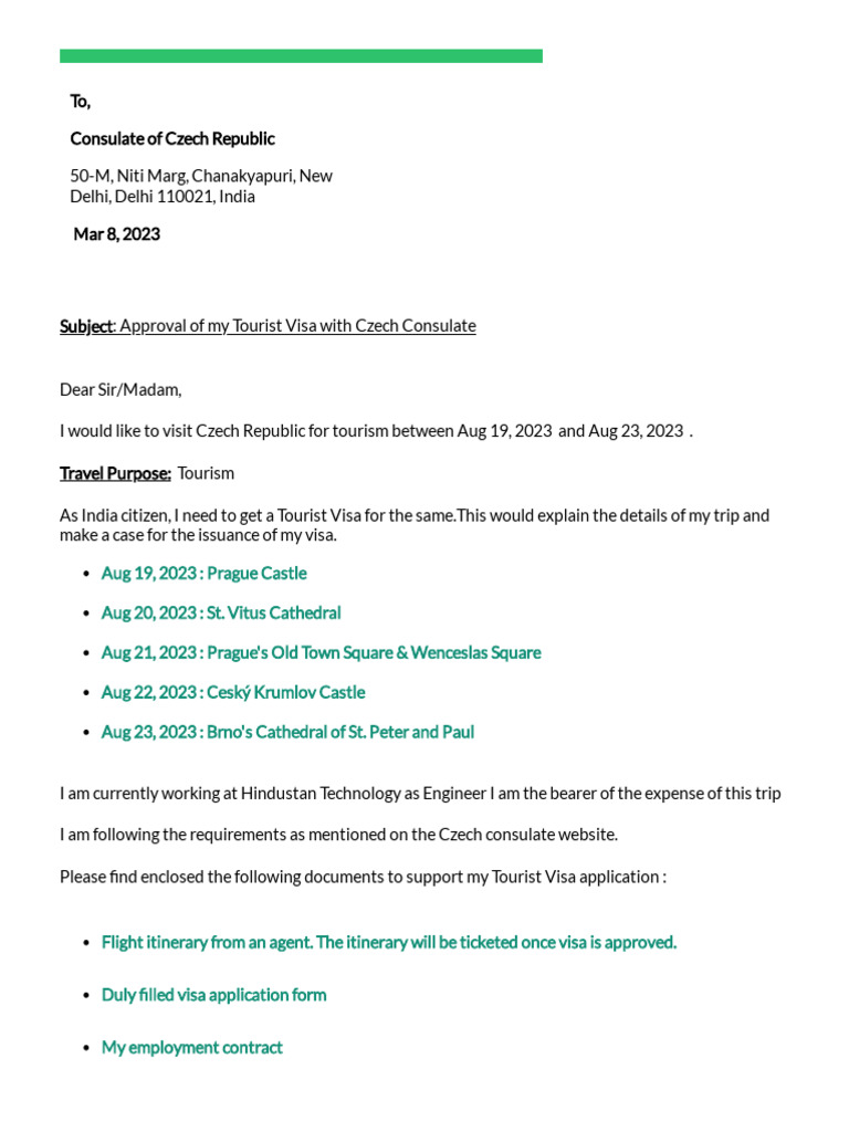 cover-letter-for-Czech-Republic-tourist-visa | PDF