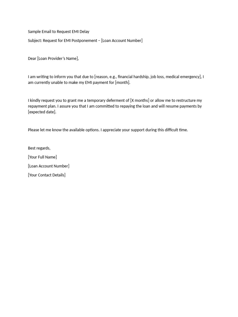 EMI Postponement Request Email Template | PDF