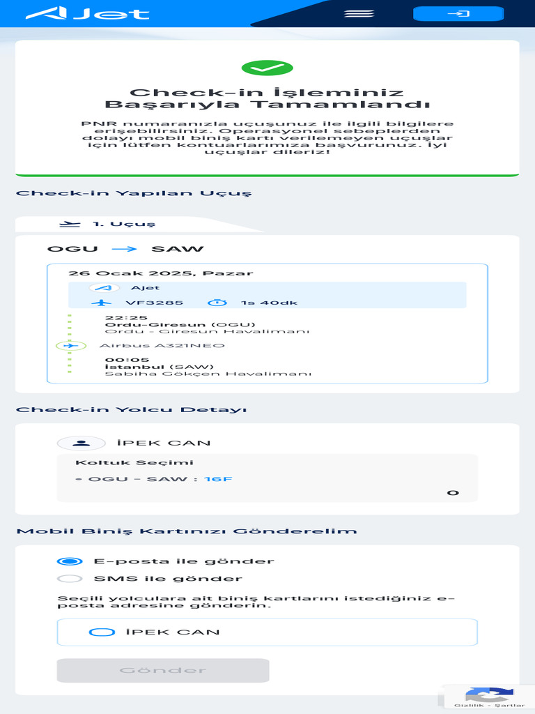 AJet - Check-In Teşekkürler | PDF